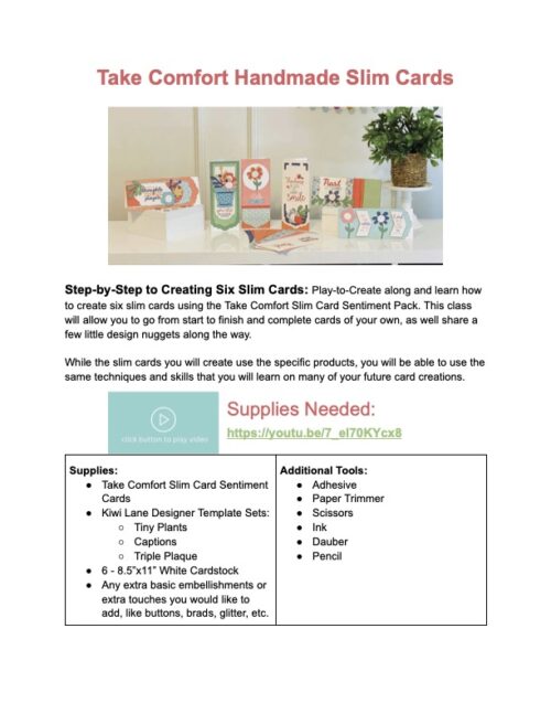 Take Comfort Handmade Slim Cards Instructions - Kiwi Lane